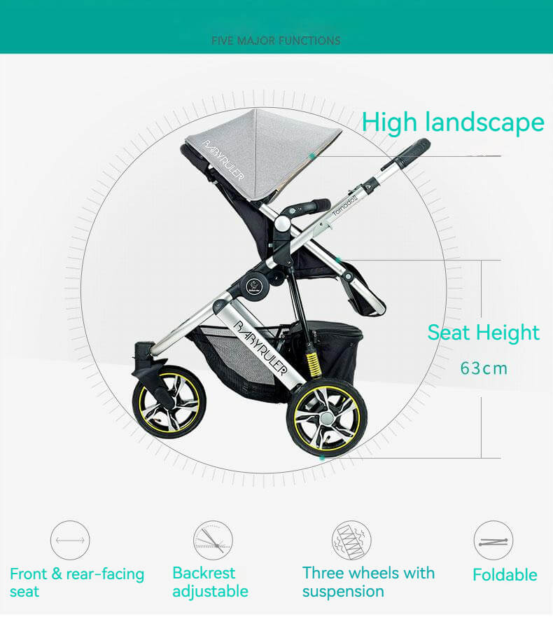 Three Wheels High Landscape Baby Stroller Baby Prams -Black – Hi Market
