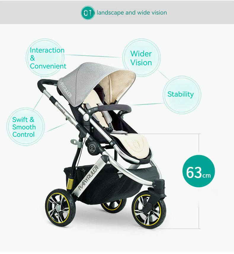 Three Wheels High Landscape Baby Stroller Baby Prams -Black – Hi Market